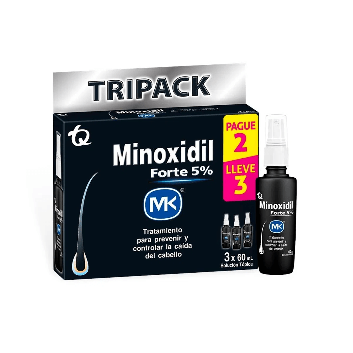 Tripack Minoxidil Forte 5% 60Ml Pague 2 Lleve 3 Mk